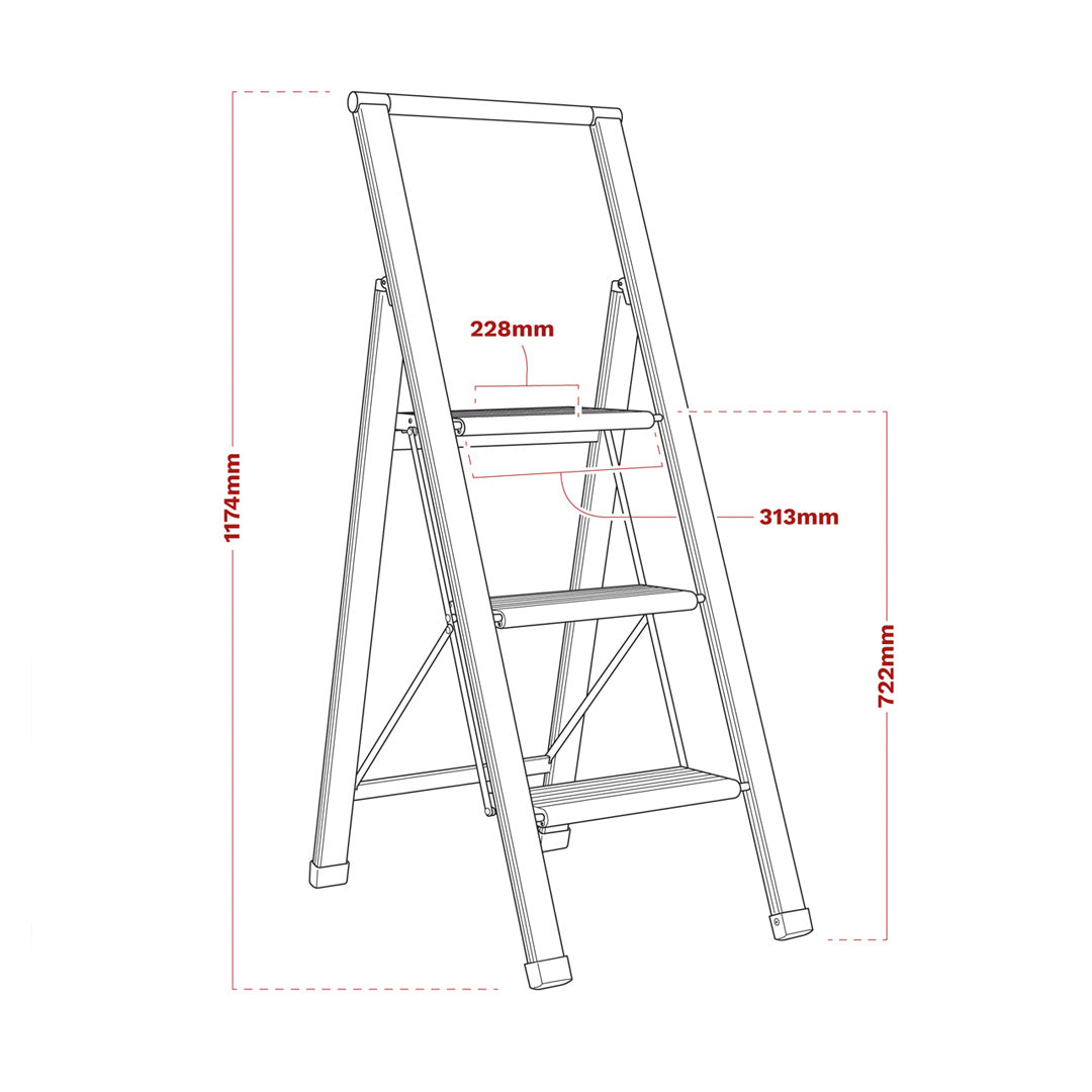 Aluminium 3 Step Fold-Flat Ladder | 150kg Capacity | EN 14183 Certified ...